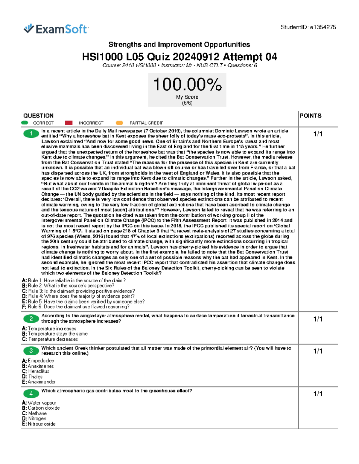 Exam Taker Answer Report - Strengths and Improvement Opportunities ...