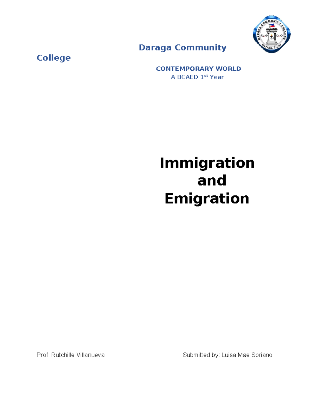Contemporary World Summary(immigration&emigration) - Copy - Daraga ...