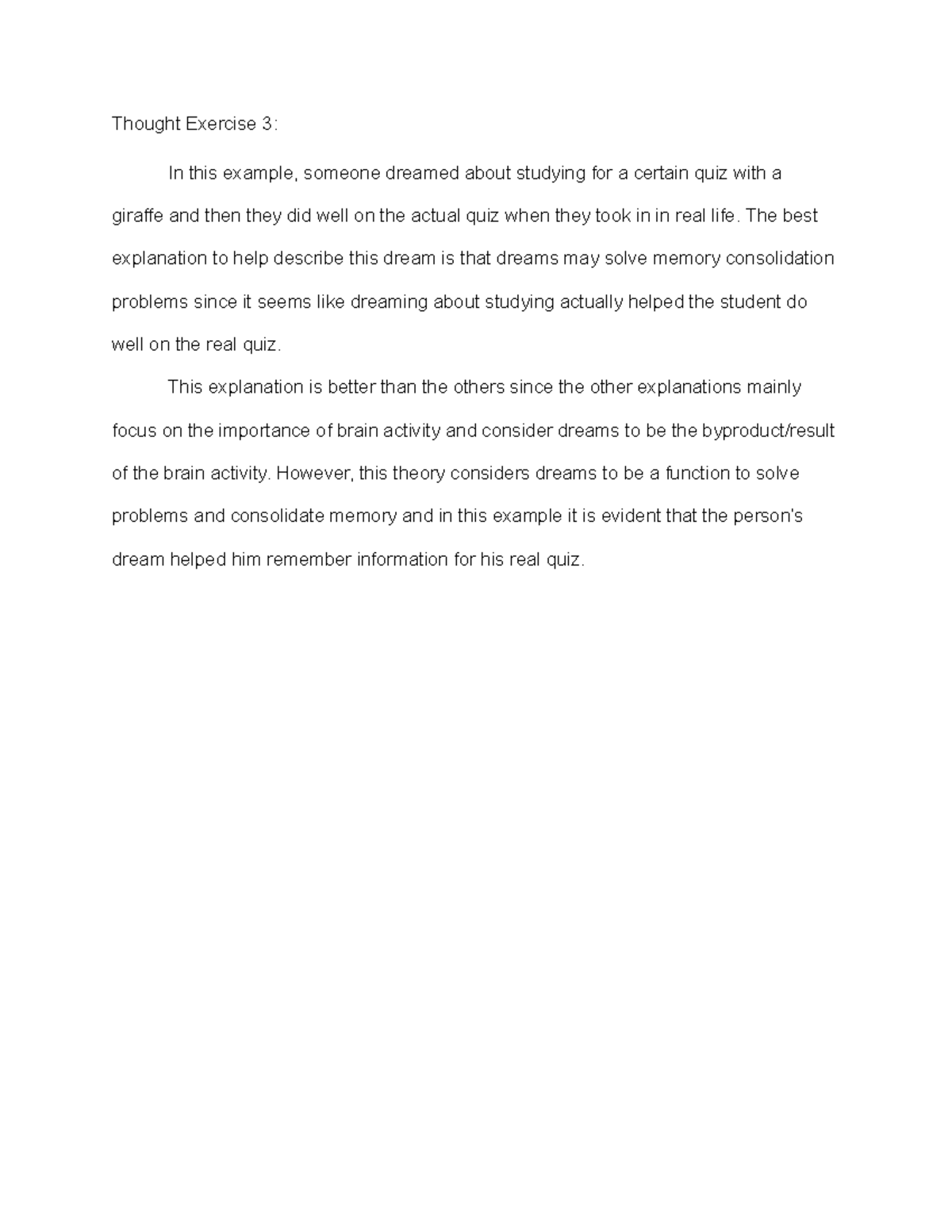 Psyc thought exercise 3 - Thought Exercise 3: In this example, someone ...