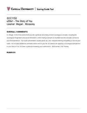 Capella University Scoring Guide Tool - PSYC u09a1 - Health, Stress ...
