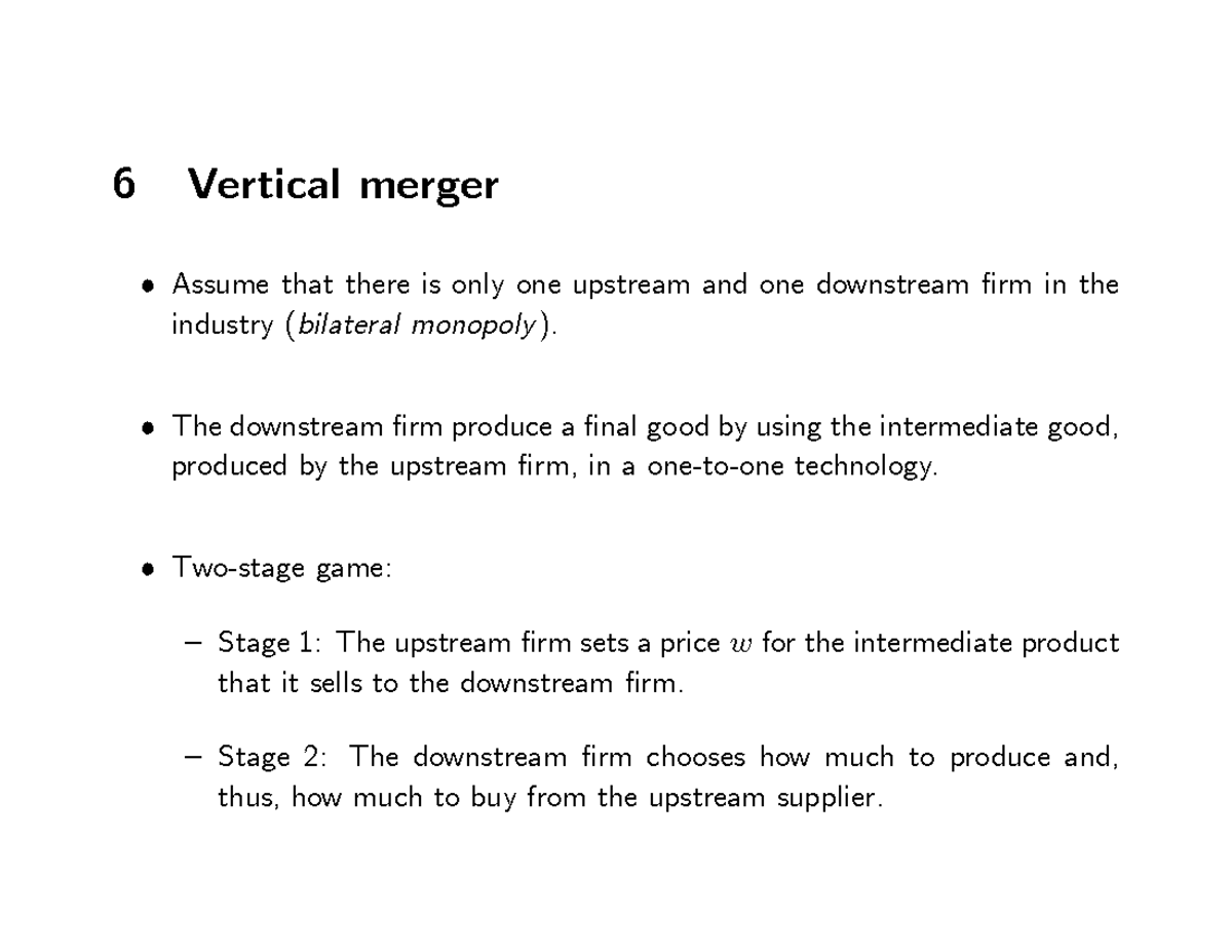6. Vertical merger - Apontamentos de economia industrial - 6 Vertical ...