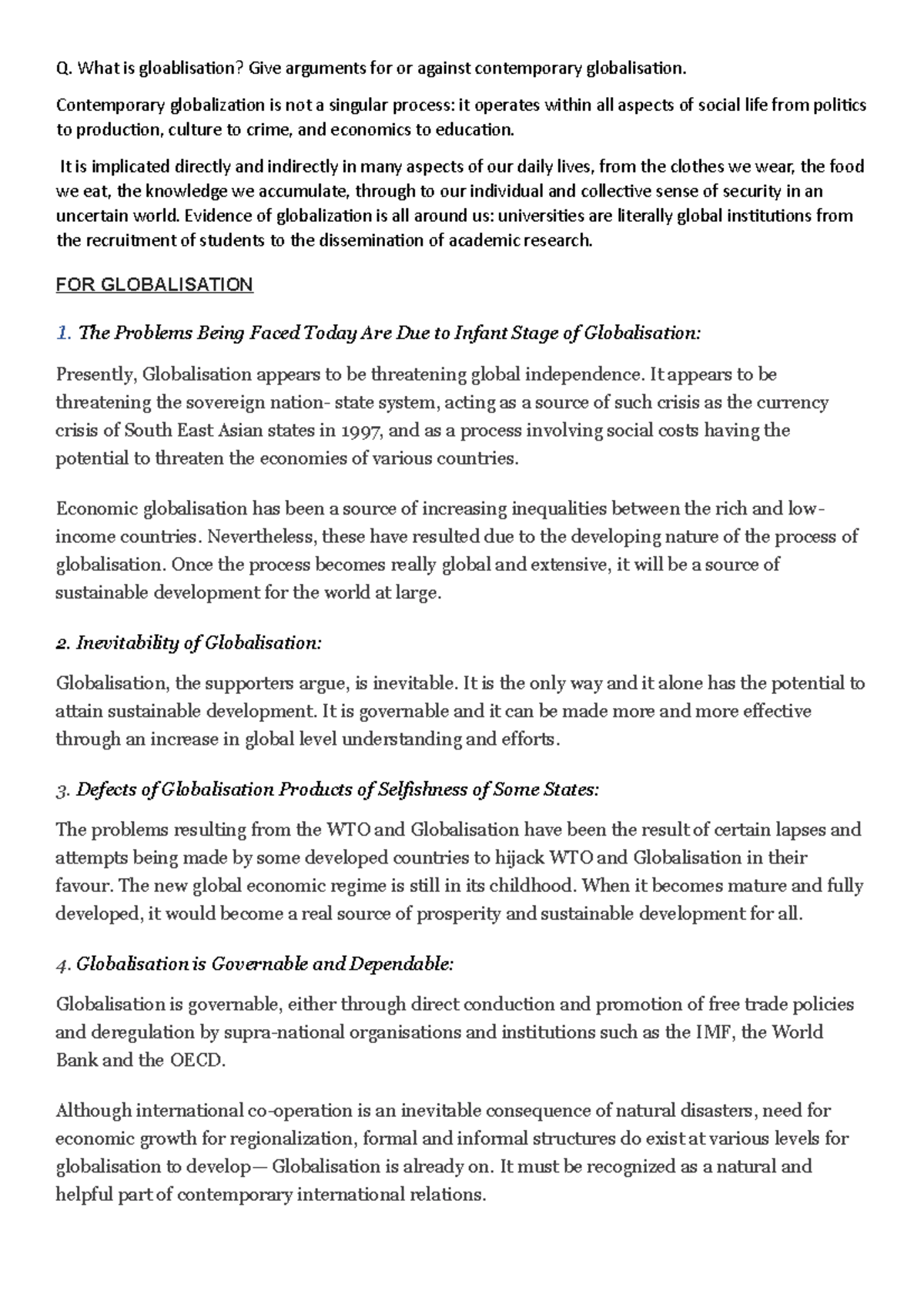 Globalisation pol - Basic information - Q. What is gloablisation? Give ...