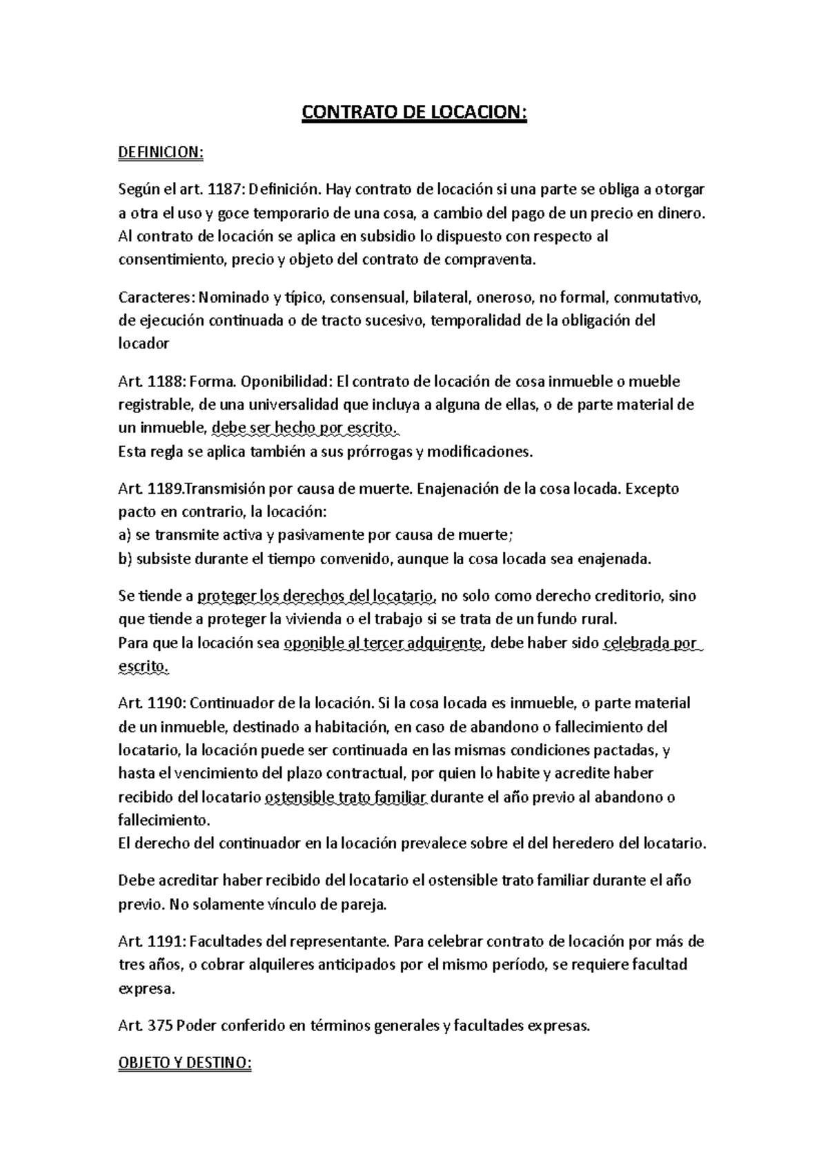 Contrato DE Locacion. resumen - CONTRATO DE LOCACION: DEFINICION: Según ...