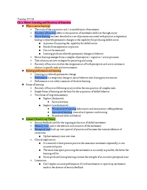 Neuromotor control: intro, planes of motion, core problems, chapter 1 (theories) - Key: Topic ...