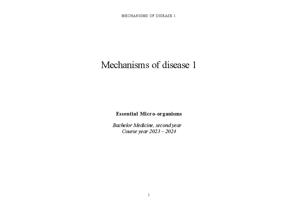 Selfstudy Table Essential Microorganisms 2023 - Mechanisms of disease 1 ...