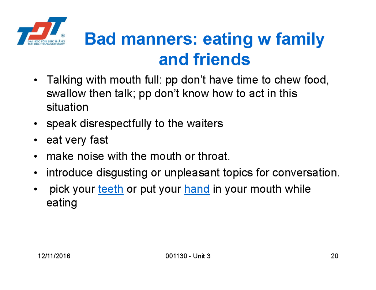 Bad Manners Examples