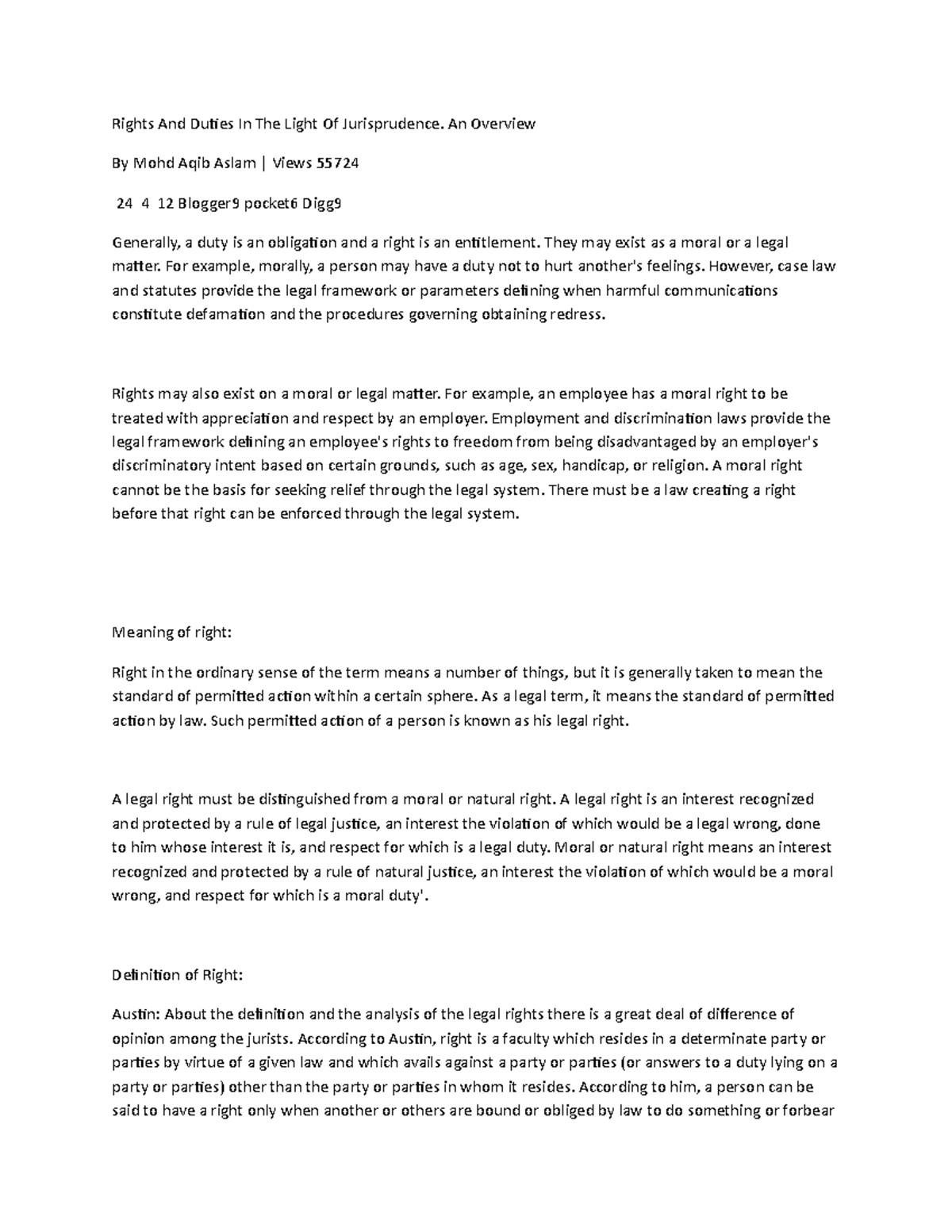 Rights And Duties In The Light Of Jurisprudence - An Overview By Mohd ...