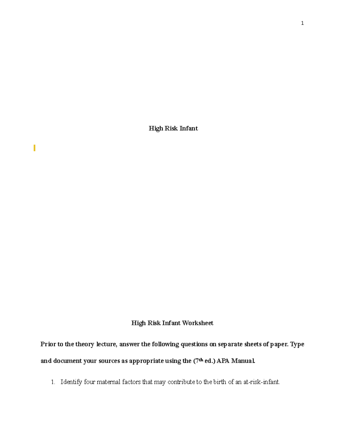 High risk infant worksheet pdf - High Risk Infant High Risk Infant ...