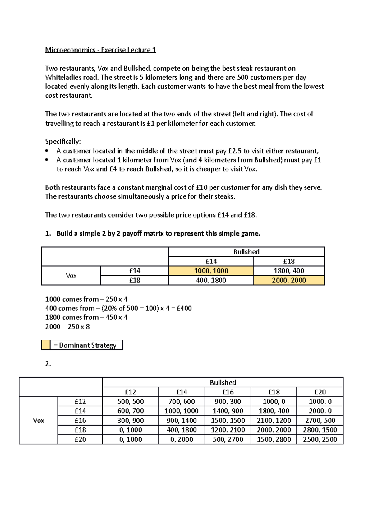 Game Theory - Exercise Lecture - Microeconomics - Exercise Lecture 1 ...