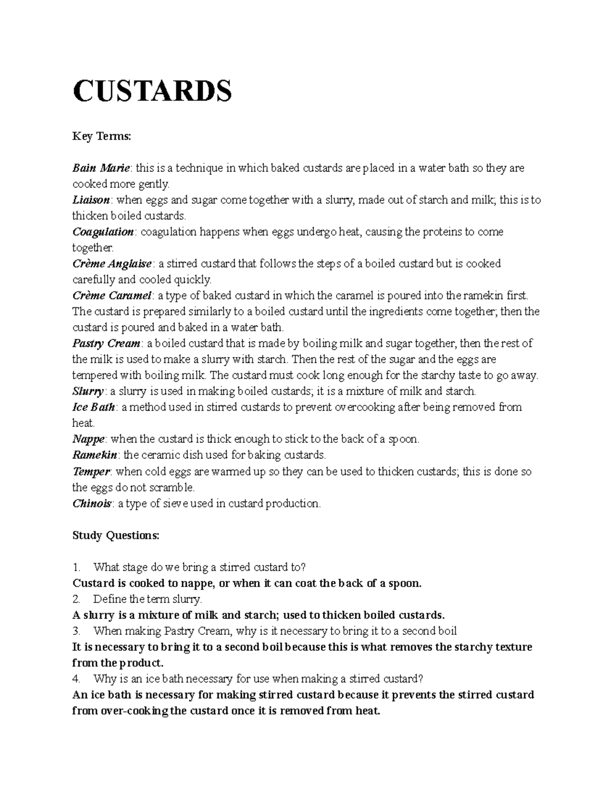 Custards Method - CUSTARDS Key Terms: Bain Marie: this is a technique ...