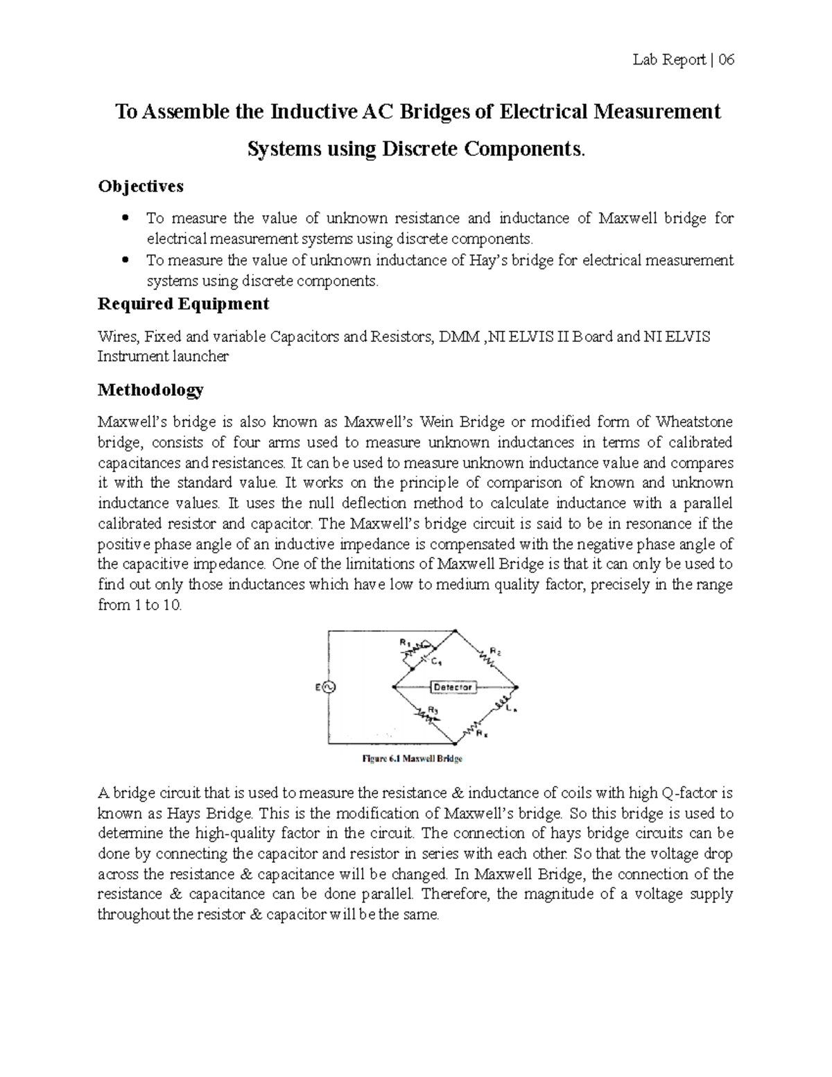 electric measurement and instrumentation lab No6 - Lab Report | 06 To ...