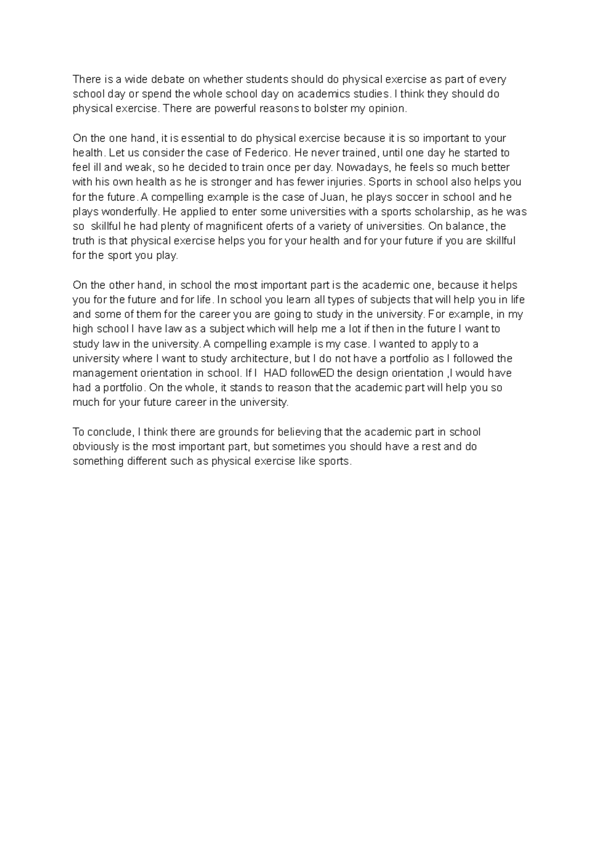 Essay Physical Exercise - There is a wide debate on whether students ...