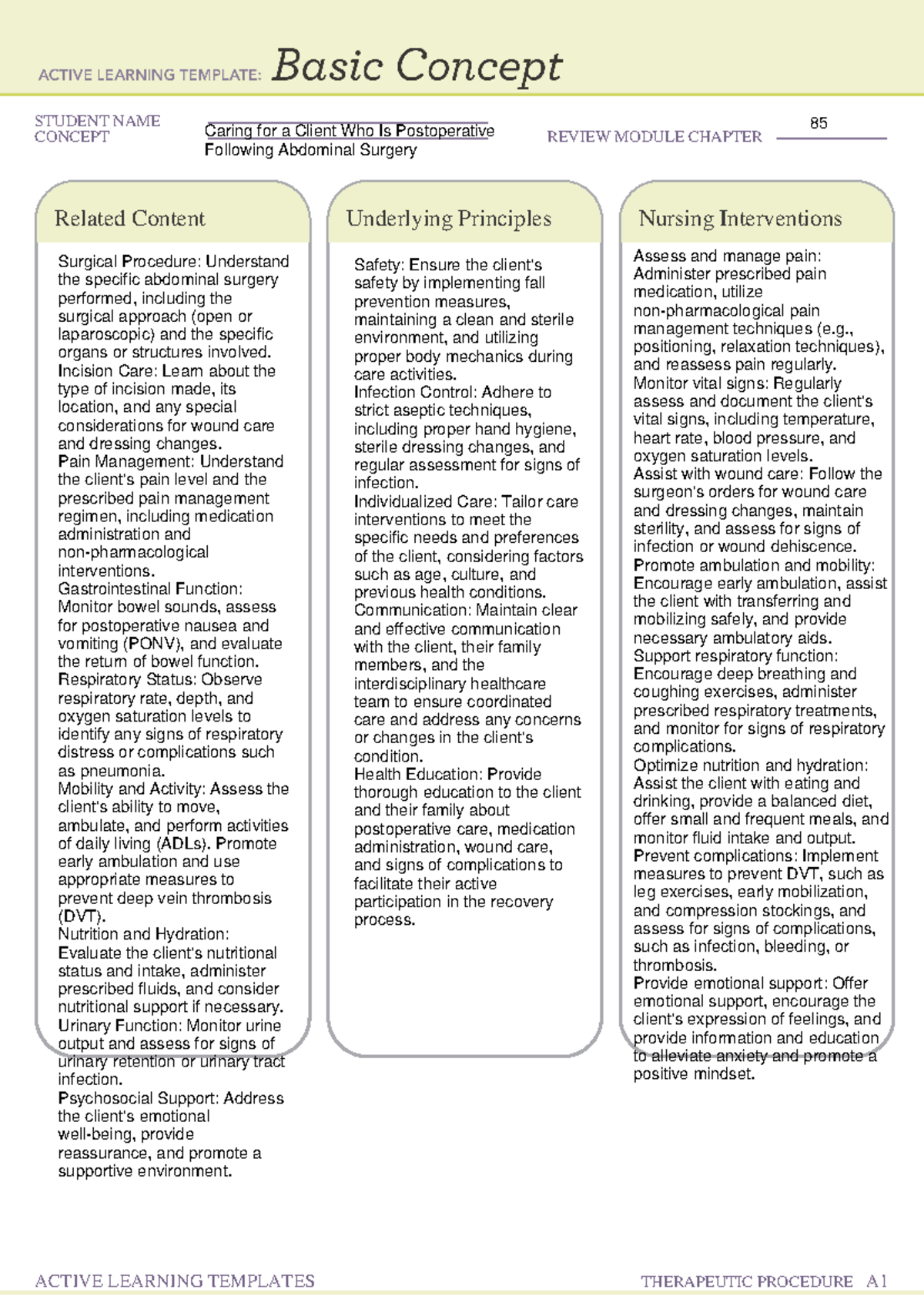 Caring for a client who is post-op following abdominal surgery ALT - VN ...