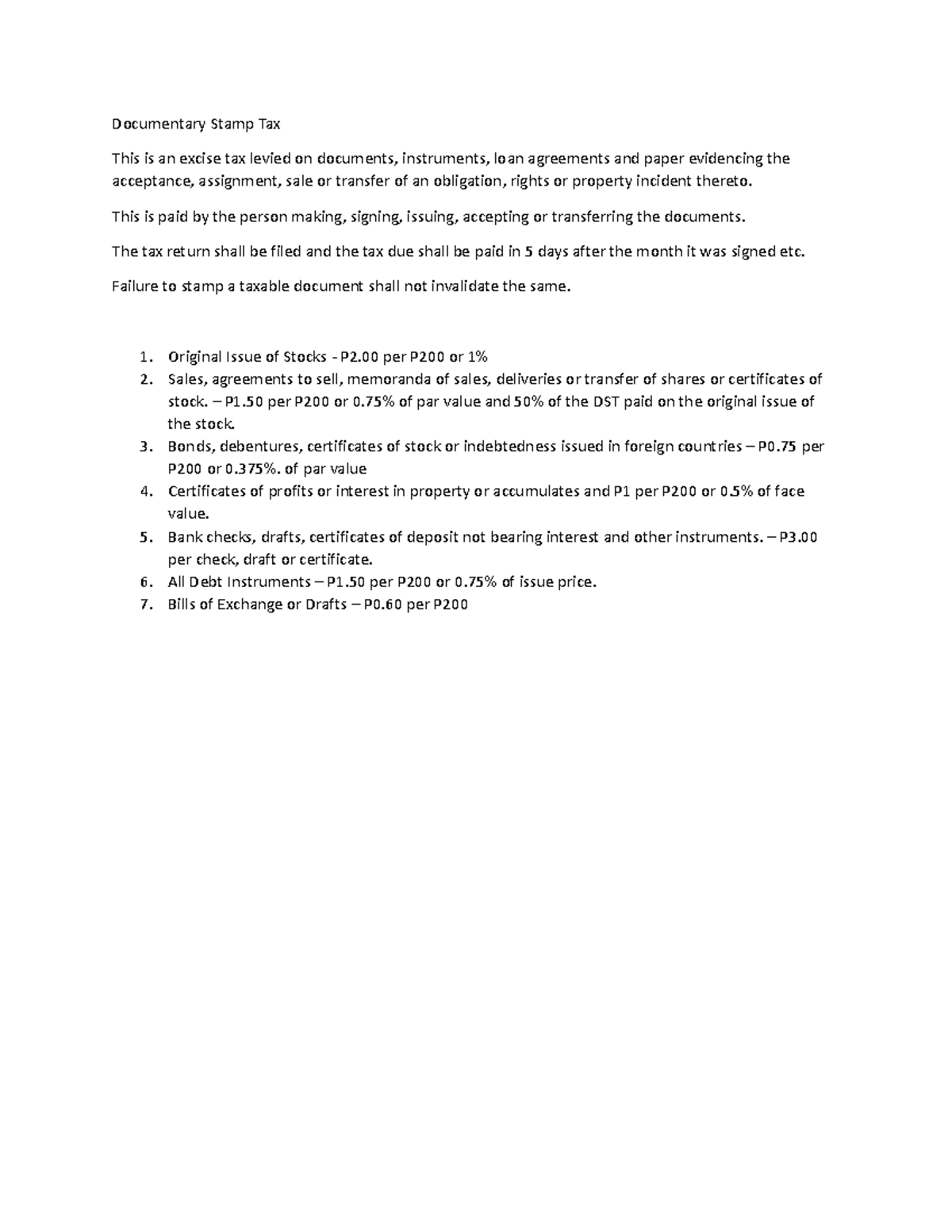 Documentary Stamp Tax - asd - Documentary Stamp Tax This is an excise ...