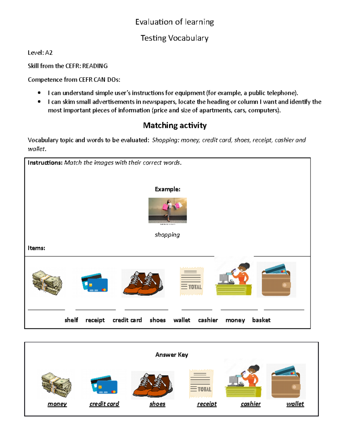 Testing Vocabulary item design - Evaluation of learning Testing ...