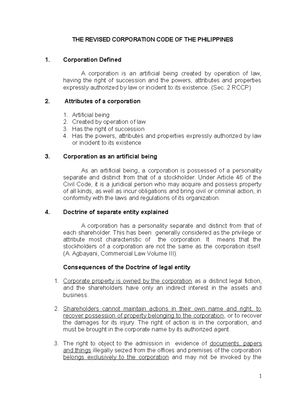 Notes A Corporation Sec - THE REVISED CORPORATION CODE OF THE ...
