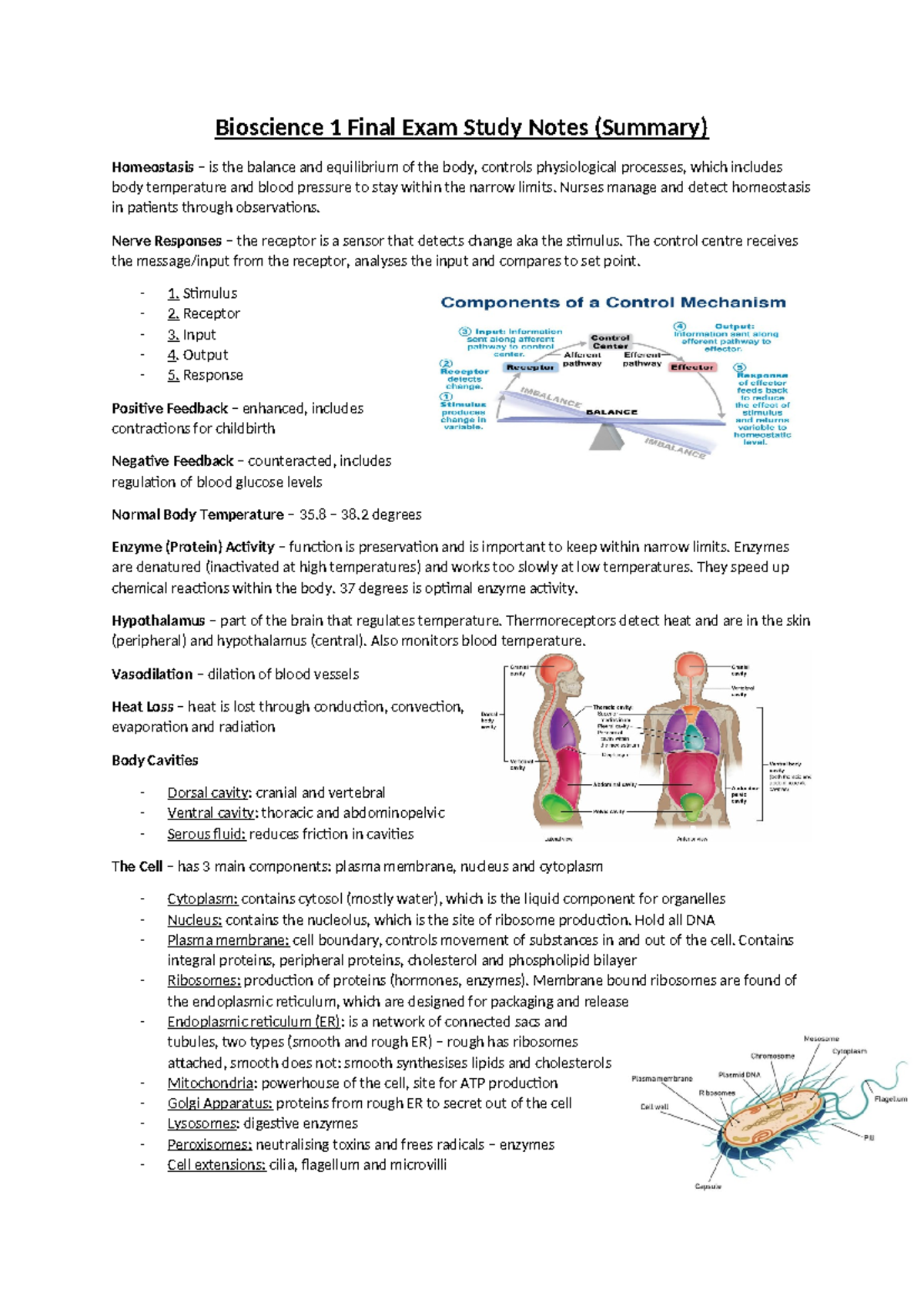 Bioscience 1 Final Exam Study Notes - Nurses manage and detect ...