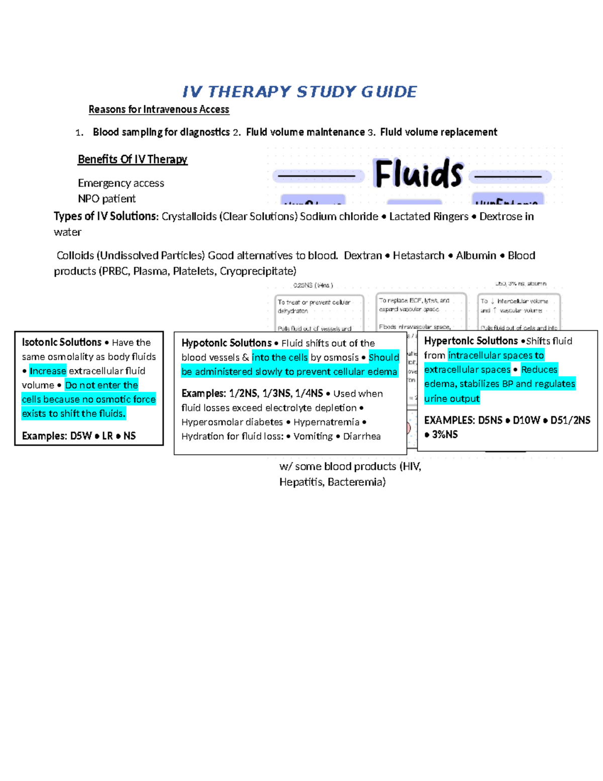IV Therapy Study Guide 1 - IV THERAPY STUDY GUIDE Reasons for ...