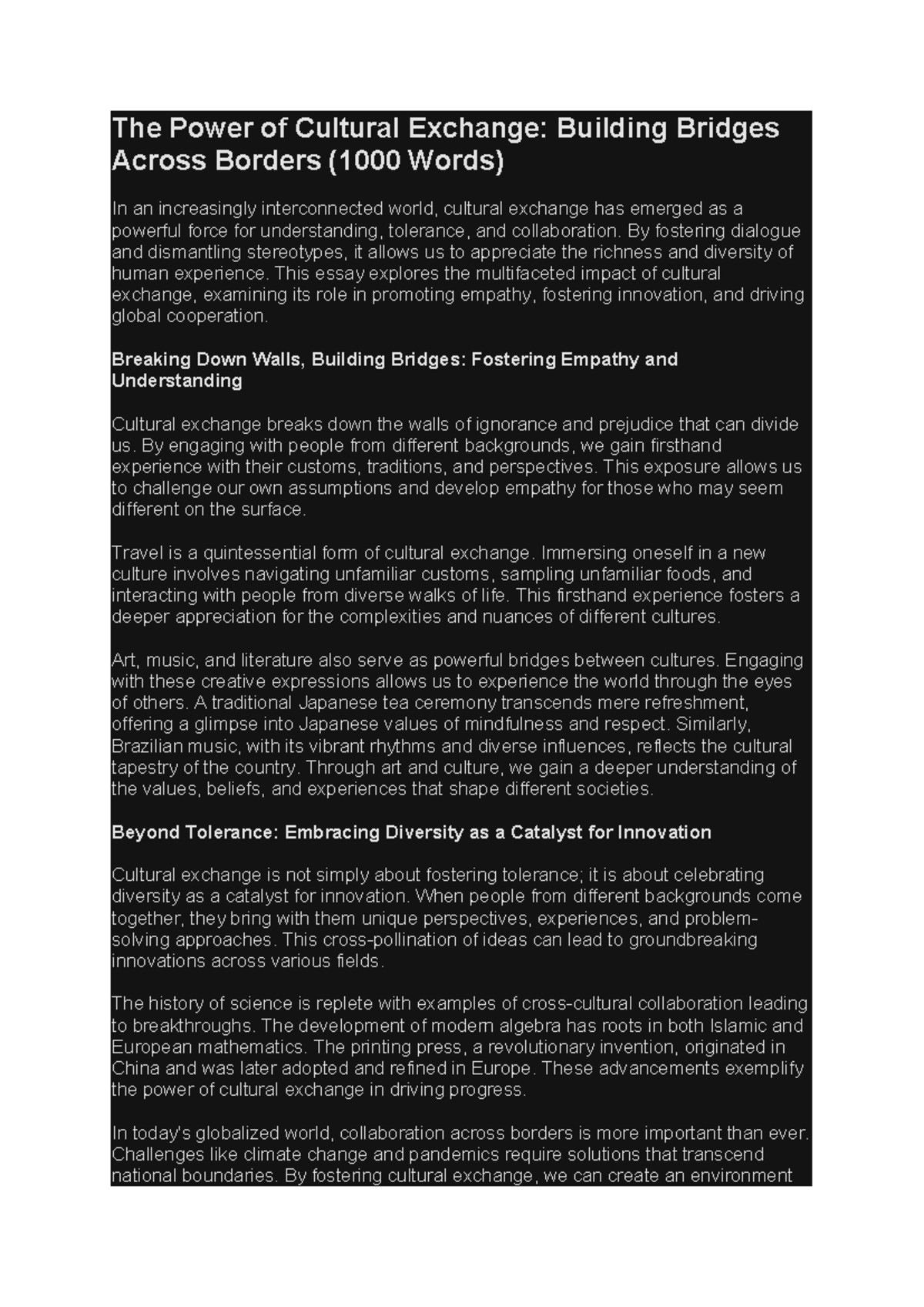 Power of Cultural Exchange - By fostering dialogue and dismantling ...