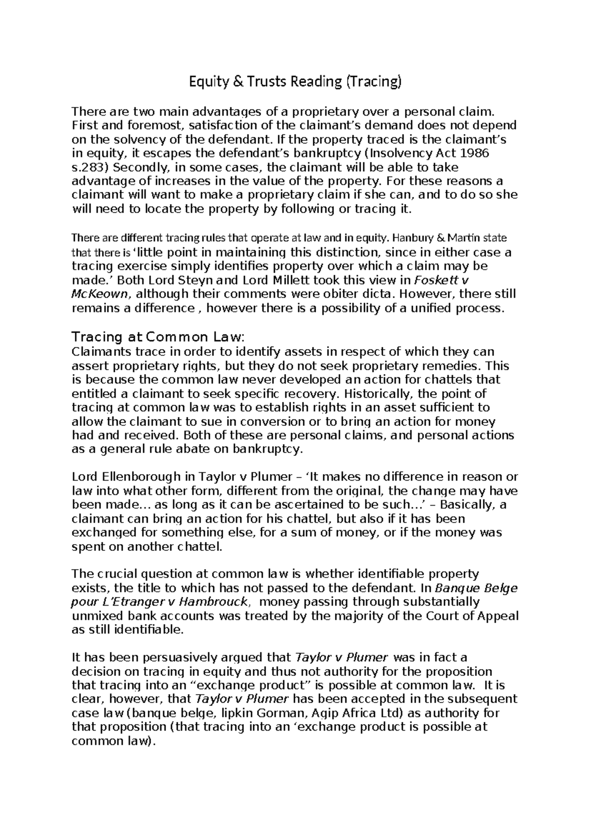 Equity & Trusts Reading (Tracing) - Equity & Trusts Reading (Tracing ...