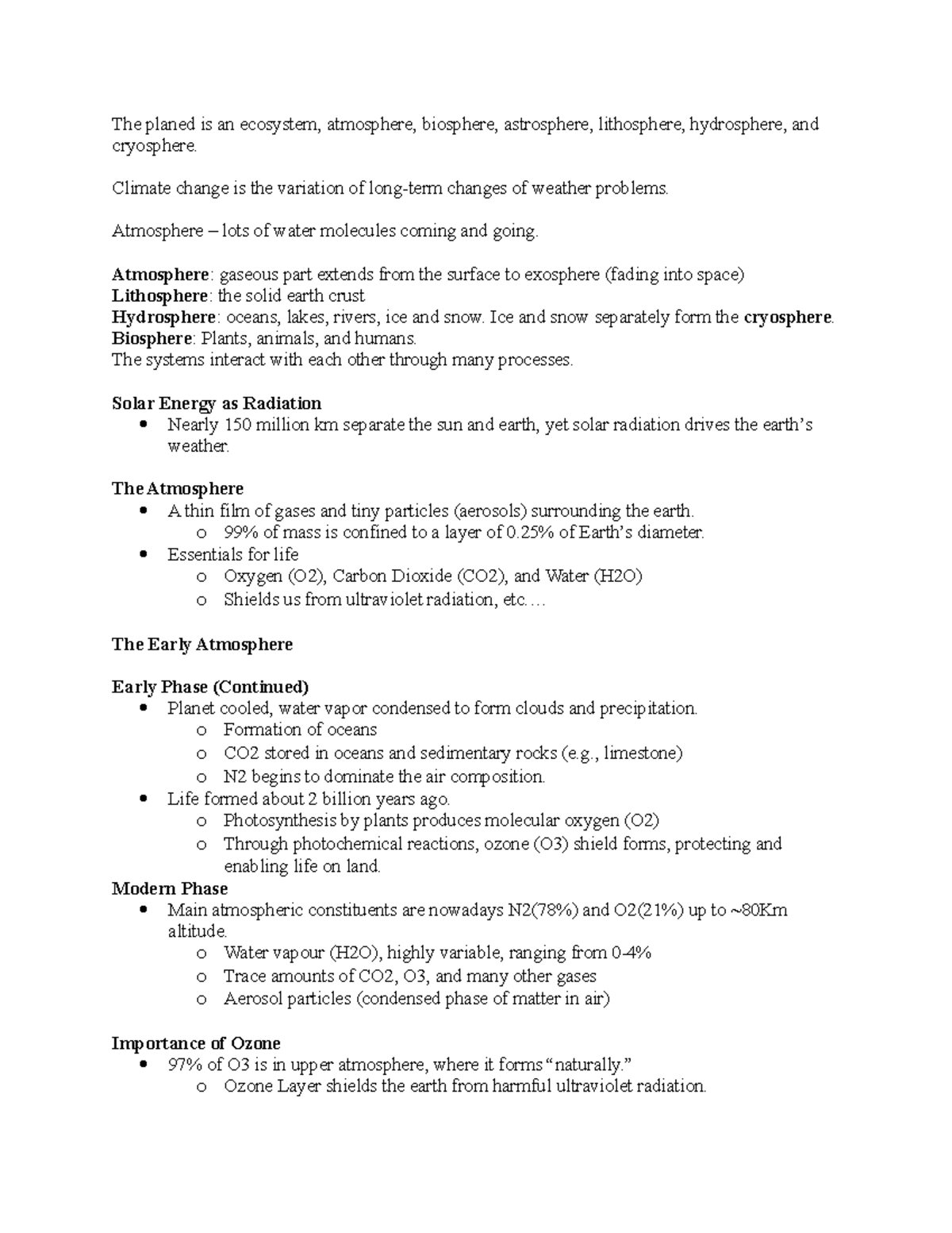 Atoc181 Chapter 1 Notes For The First Chapter Of Atmospheric Science The Planed Is An