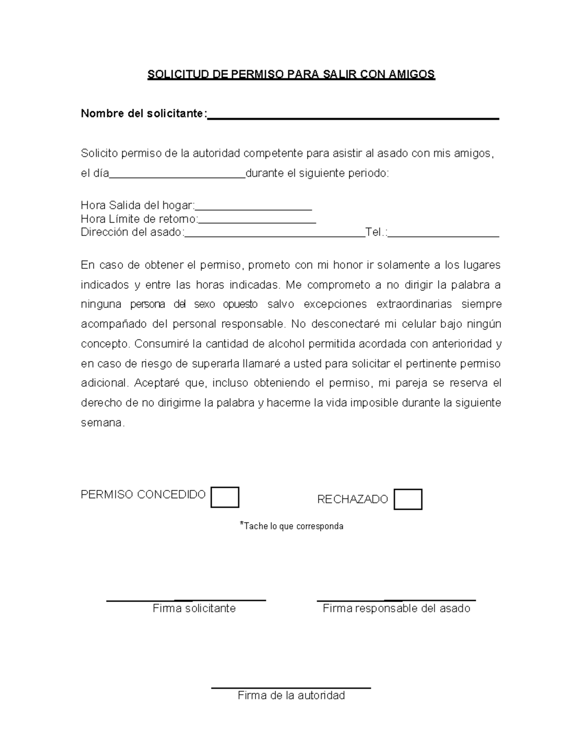 Solicitud de ley - SOLICITUD DE PERMISO PARA SALIR CON AMIGOS Nombre ...