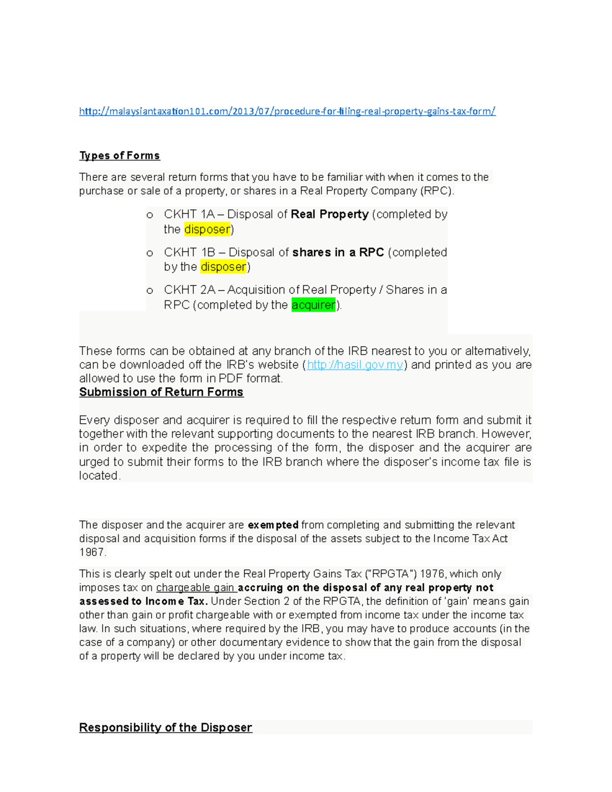 RPGT (CKHT) - Cukai Keuntungan Harta Tanah - - Studocu
