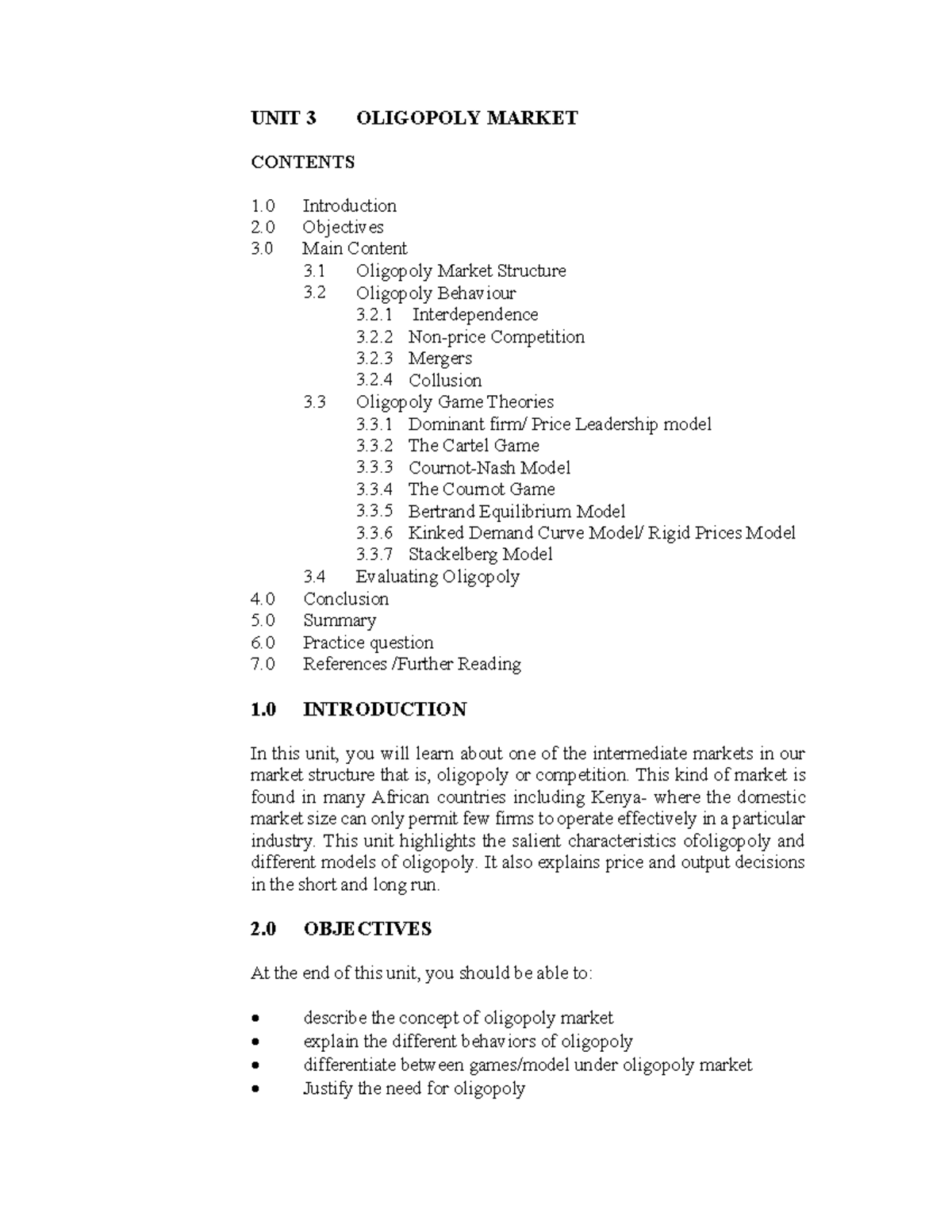 Topic 6 Oligopoly Market - UNIT 3 OLIGOPOLY MARKET CONTENTS 1 ...