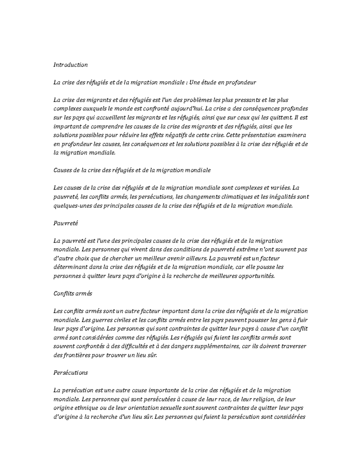 Global Migration and Refugee Crisis Notes de cours - Introduction La ...