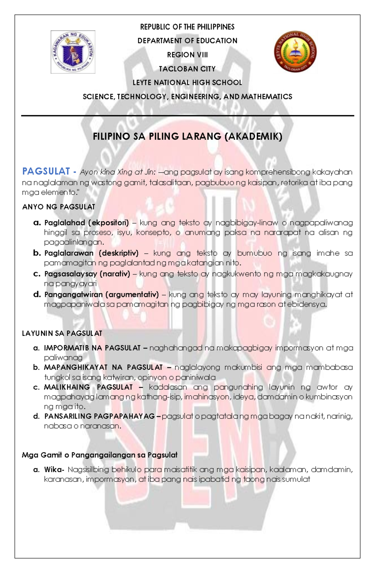 FPL- Akademik-Q1 SY-2023-2024 - REPUBLIC OF THE PHILIPPINES DEPARTMENT ...