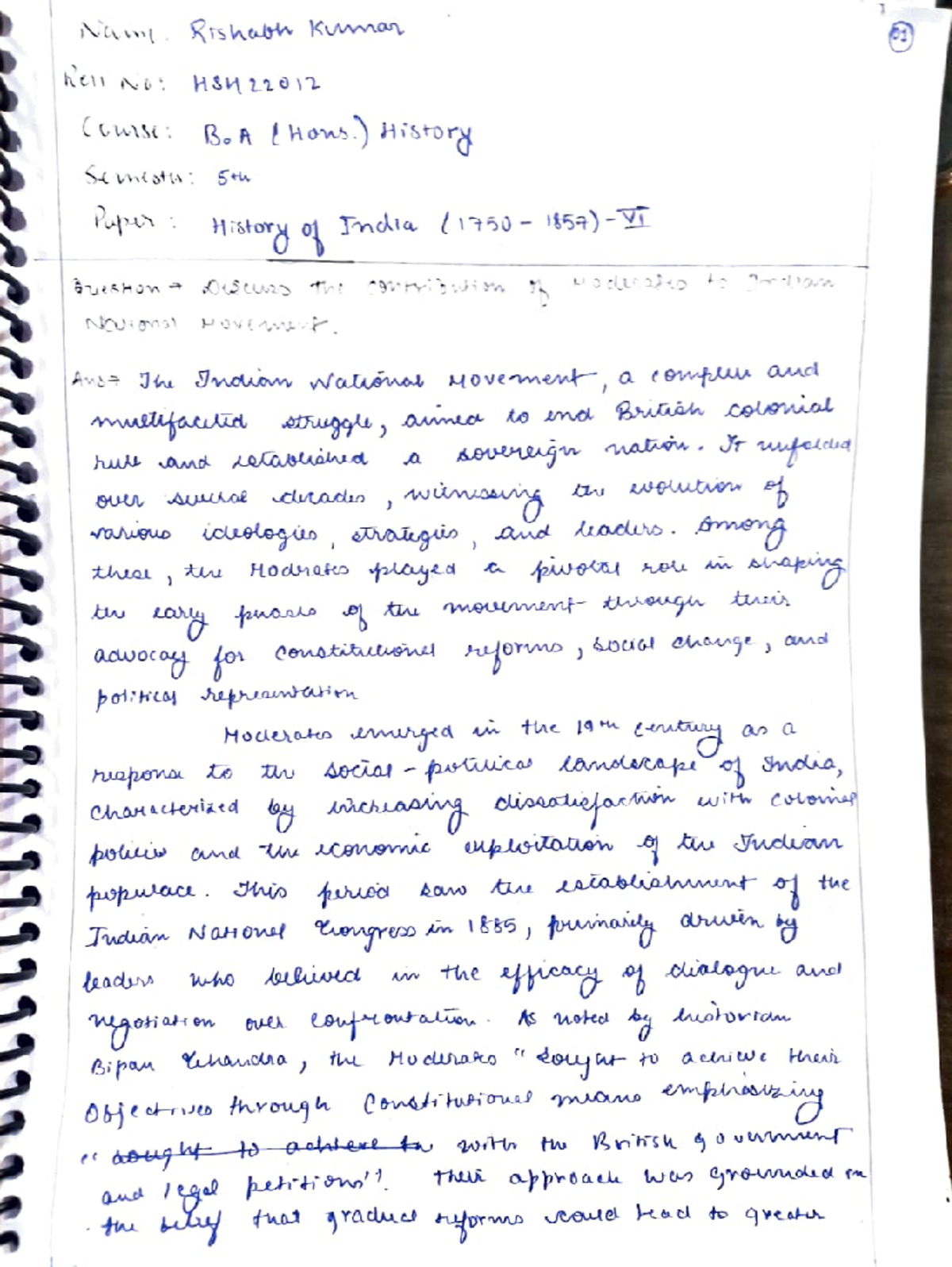 Assignment on Contributions of Moderates in the Independence Movement ...