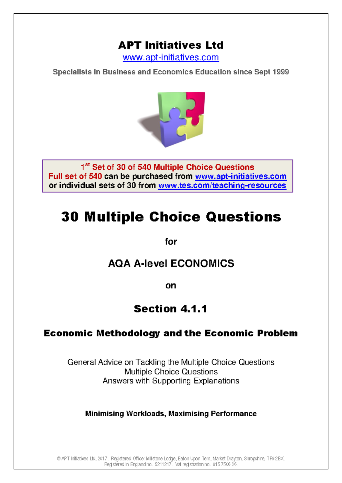 AQA Multiple choice questions - © APT Initiatives Ltd, 2017. Registered ...