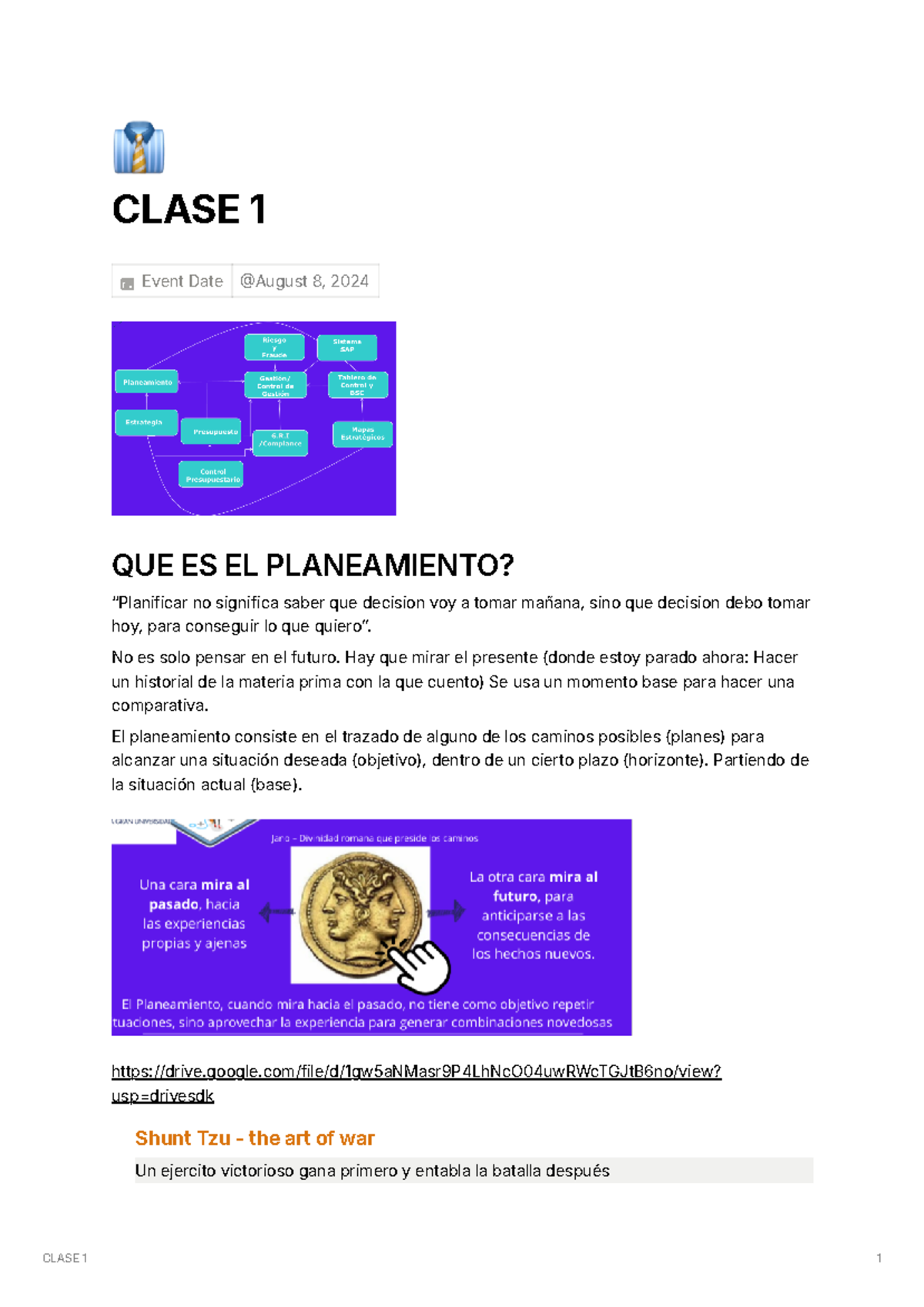 Clase 1 - 👔 CLASE 1 Event Date QUE ES EL PLANEAMIENTO? “Planificar no ...