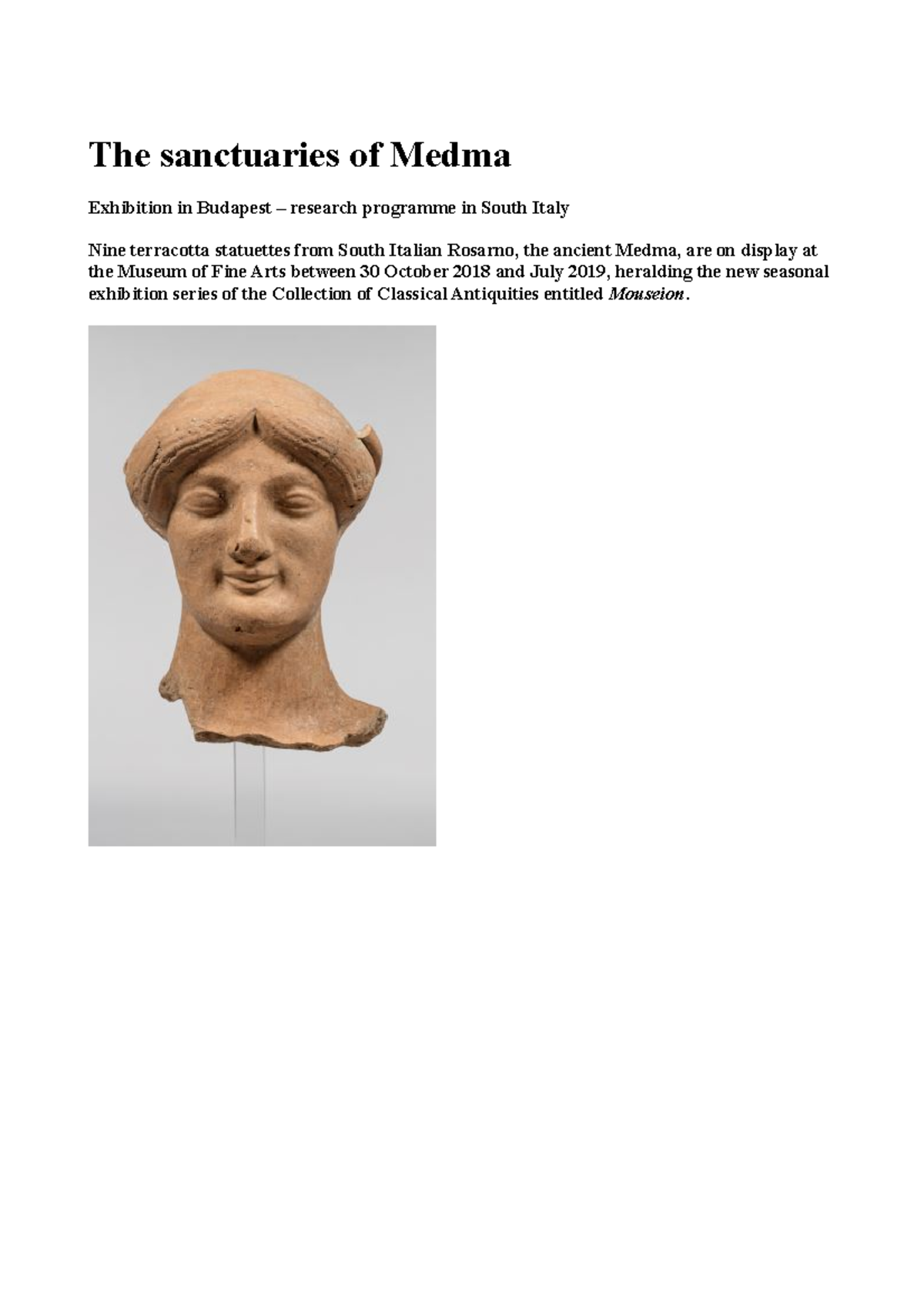 The sanctuaries of Medma - The sanctuaries of Medma Exhibition in ...