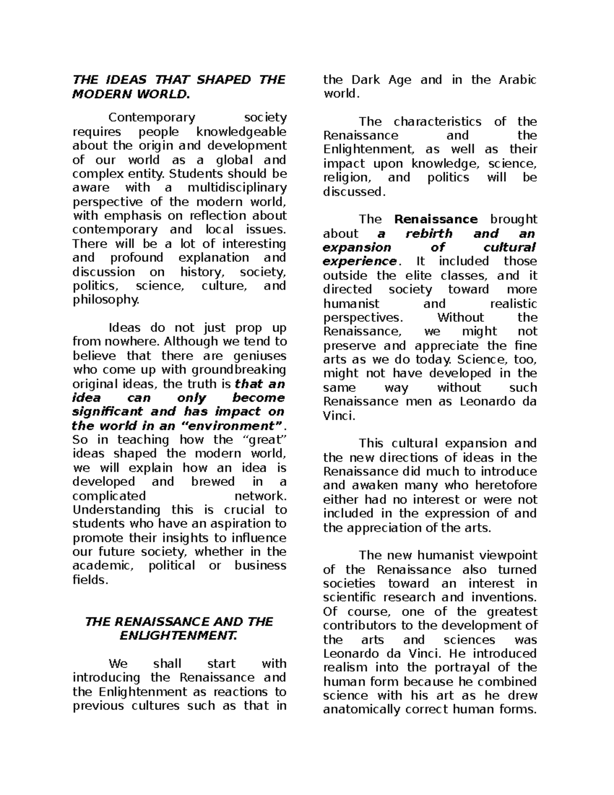 0001 - A World of Ideas Module - THE IDEAS THAT SHAPED THE MODERN WORLD ...