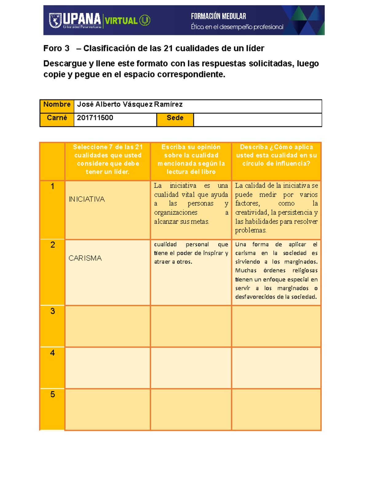 Foro No 3- Clasificación de los 21 cualidades - Foro 3 – Clasificación ...