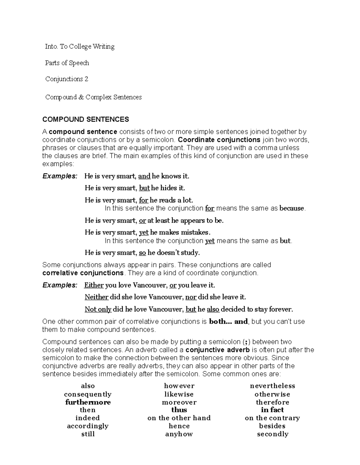 Conjugations 2 - This is lecture notes for Intro. to College Writing ...