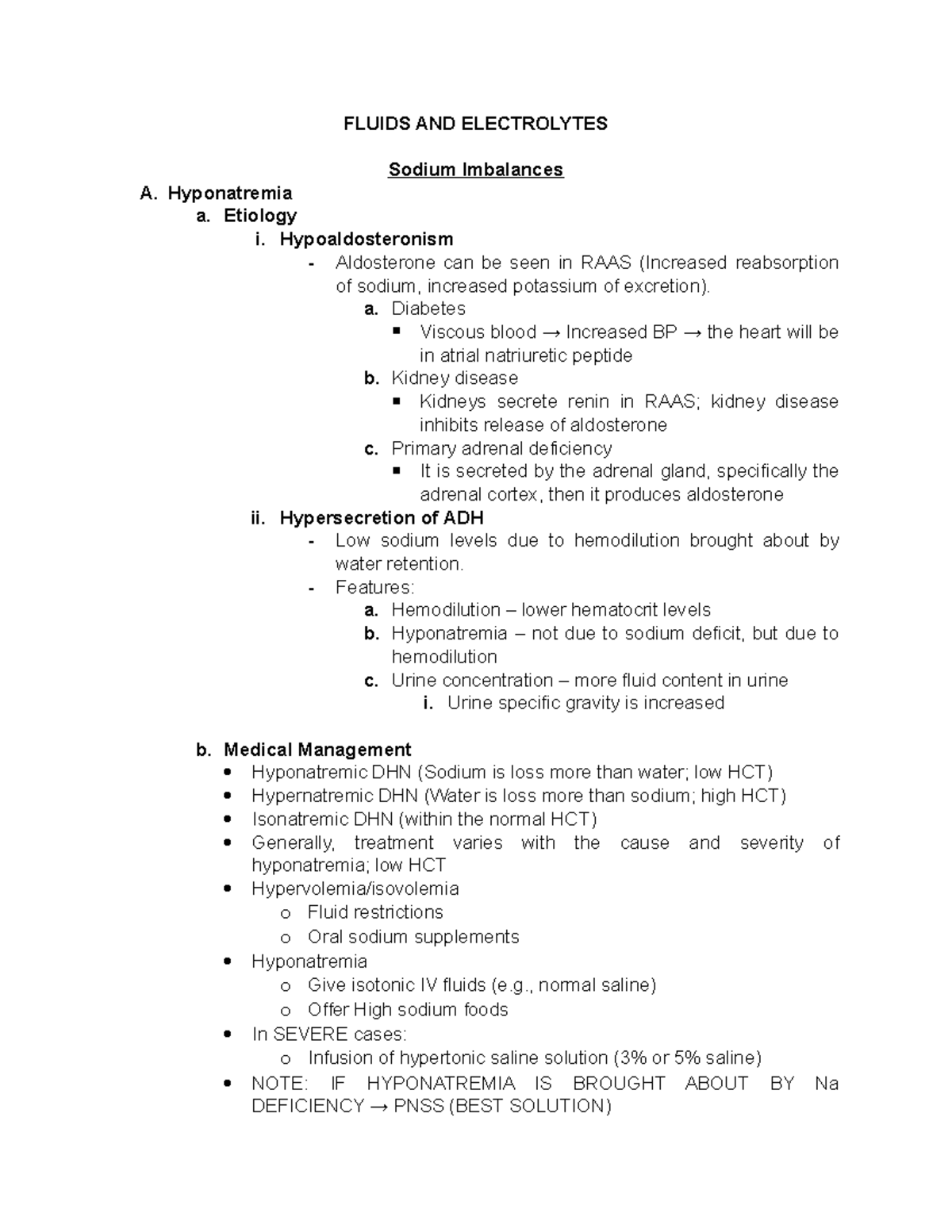 Sodium Imbalances: Fluids and Electrolytes - FLUIDS AND ELECTROLYTES ...