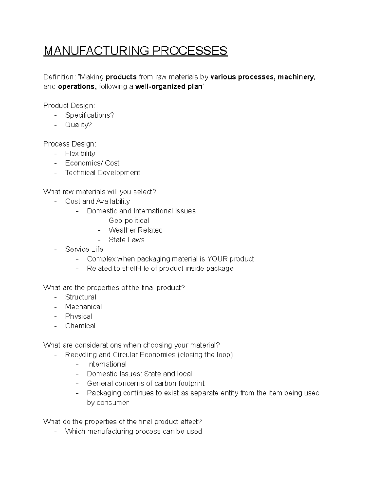 PKSC 2020 Final - Practice Questions - MANUFACTURING PROCESSES ...