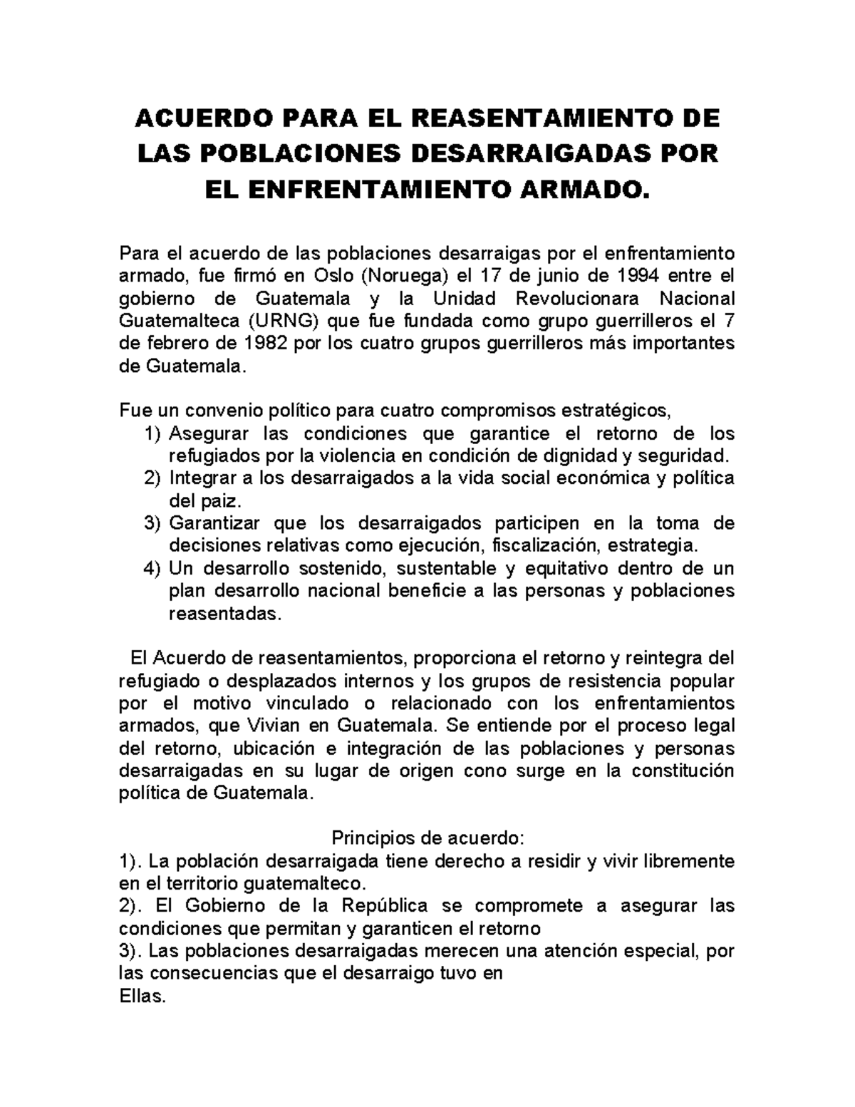 Acuerdo PARA EL Reasentamiento DE LAS Poblaciones Desarraigadas POR EL ...