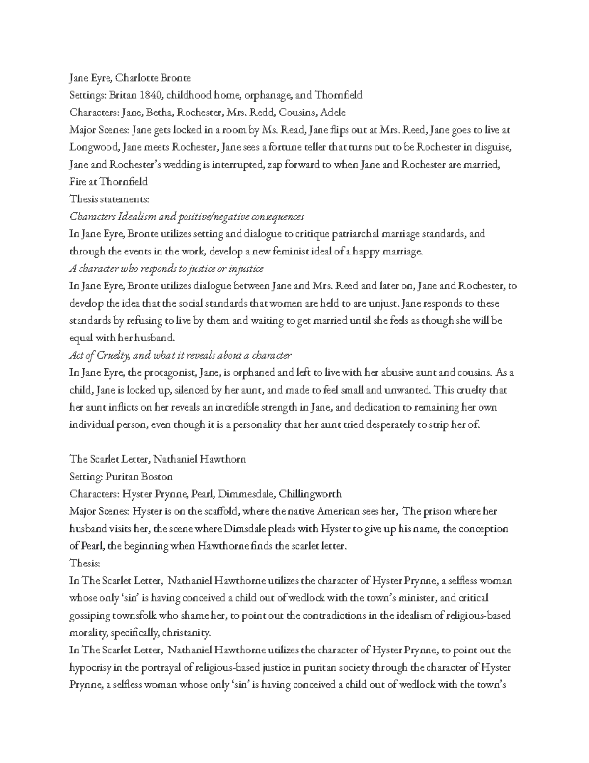 Themes in Literature - Jane Eyre, Charlotte Bronte Settings: Britan ...