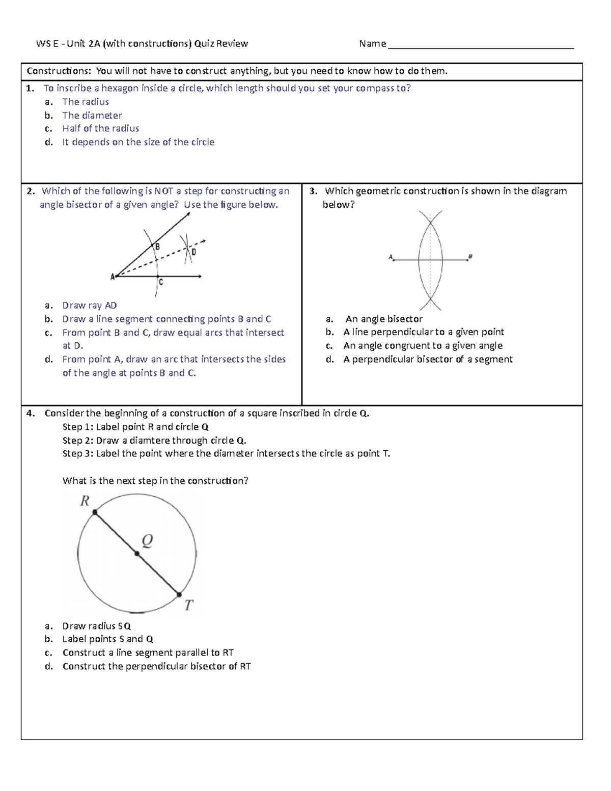 WS E - Unit 2A Quiz Review - WS E - Unit 2A (with constructions) Quiz Review Name - Studocu