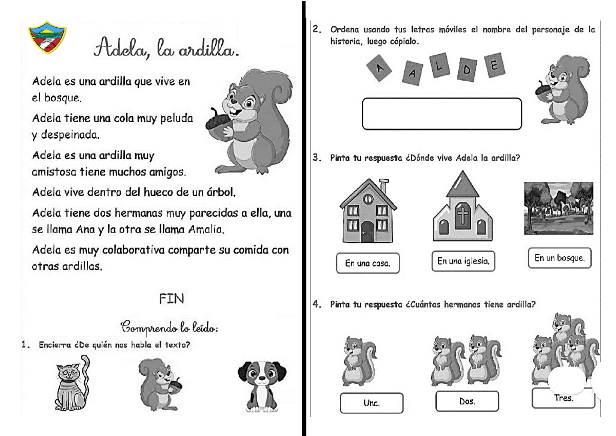 Lectura Adela LA Ardilla - 2. Ordena usando tus letras móviles el nombre del personaje de la ...