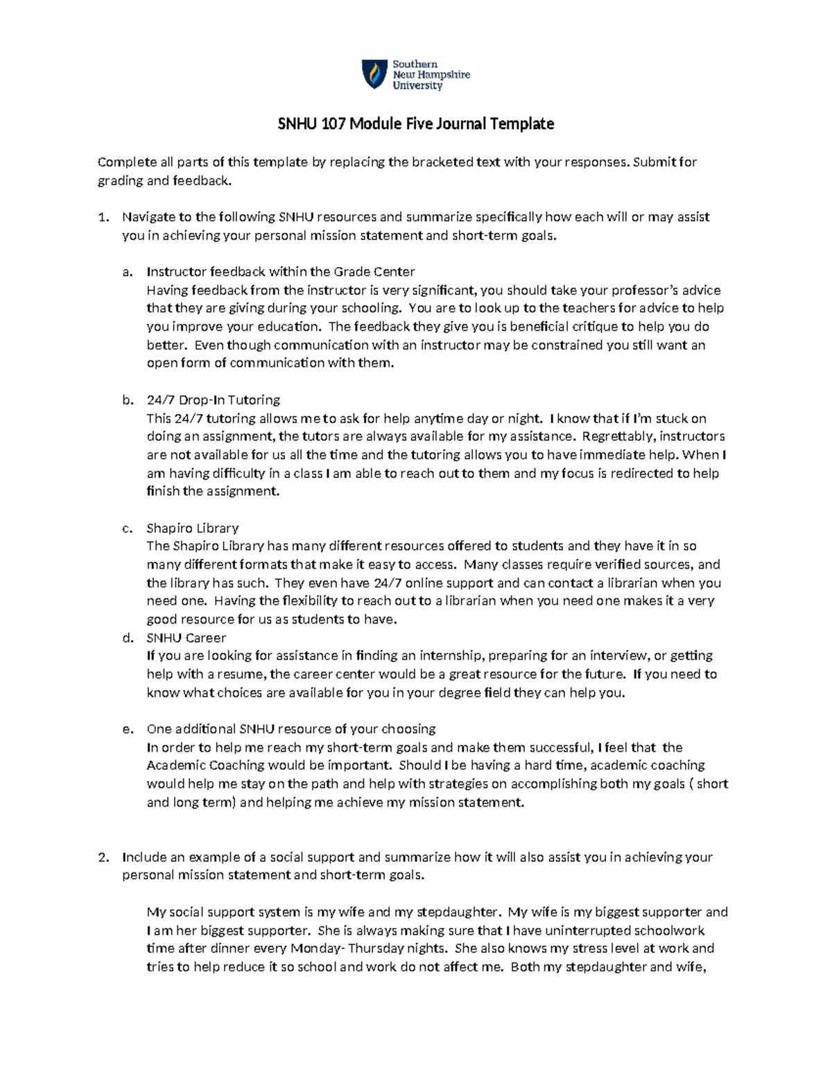 SNHU 107 Module Five Journal Template - SNHU 107 Module Five Journal ...