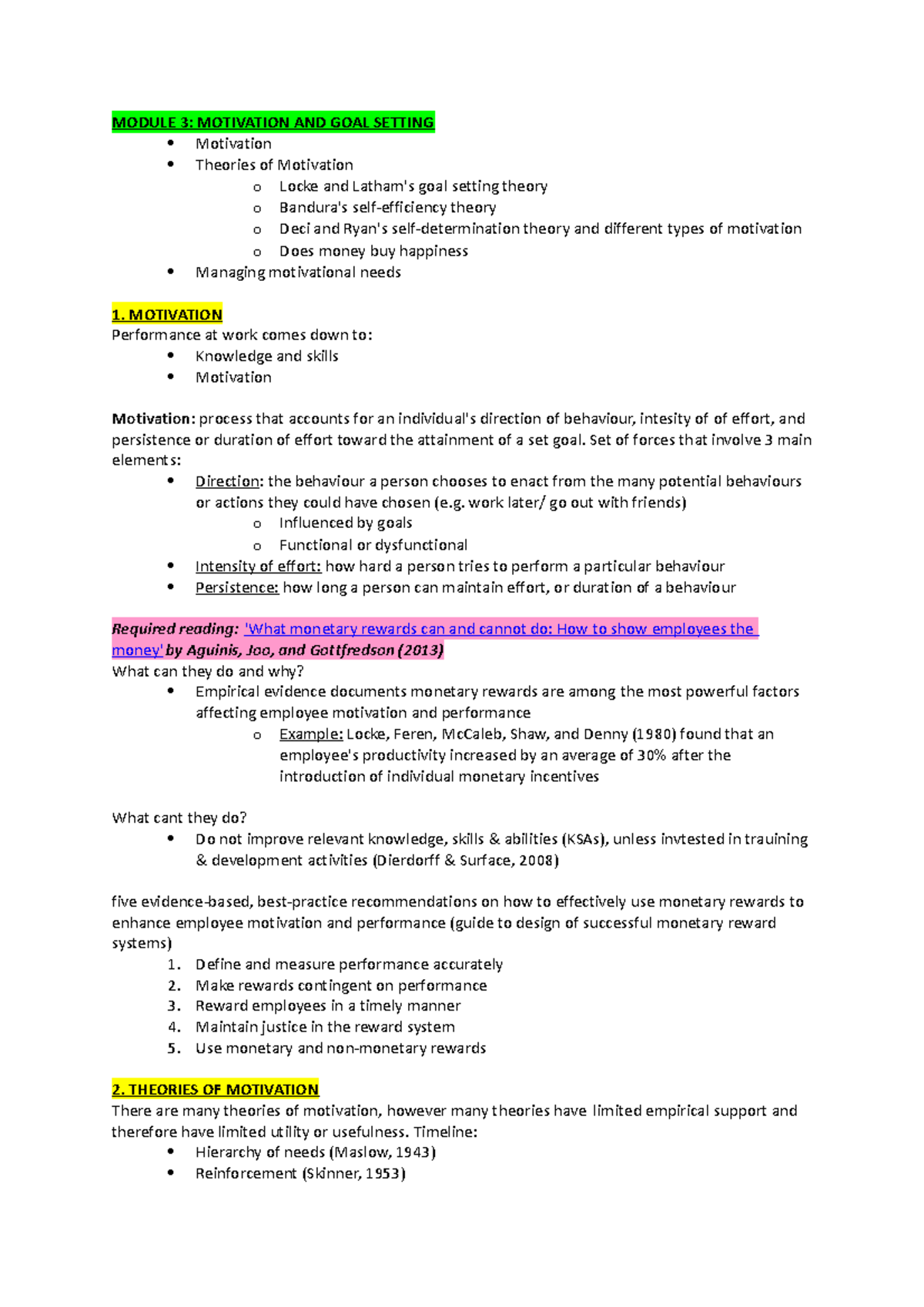 BUSS2000 - Module 3 - MODULE 3: MOTIVATION AND GOAL SETTING Motivation ...