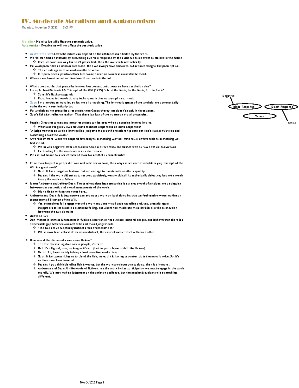 Moderate Moralism and Autonomism in Aesthetic Values - Studocu
