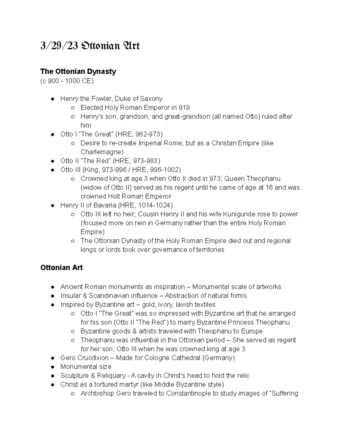 MAH Note 3 - Medieval Art History - 3/29/23 Ottonian Art The Ottonian ...