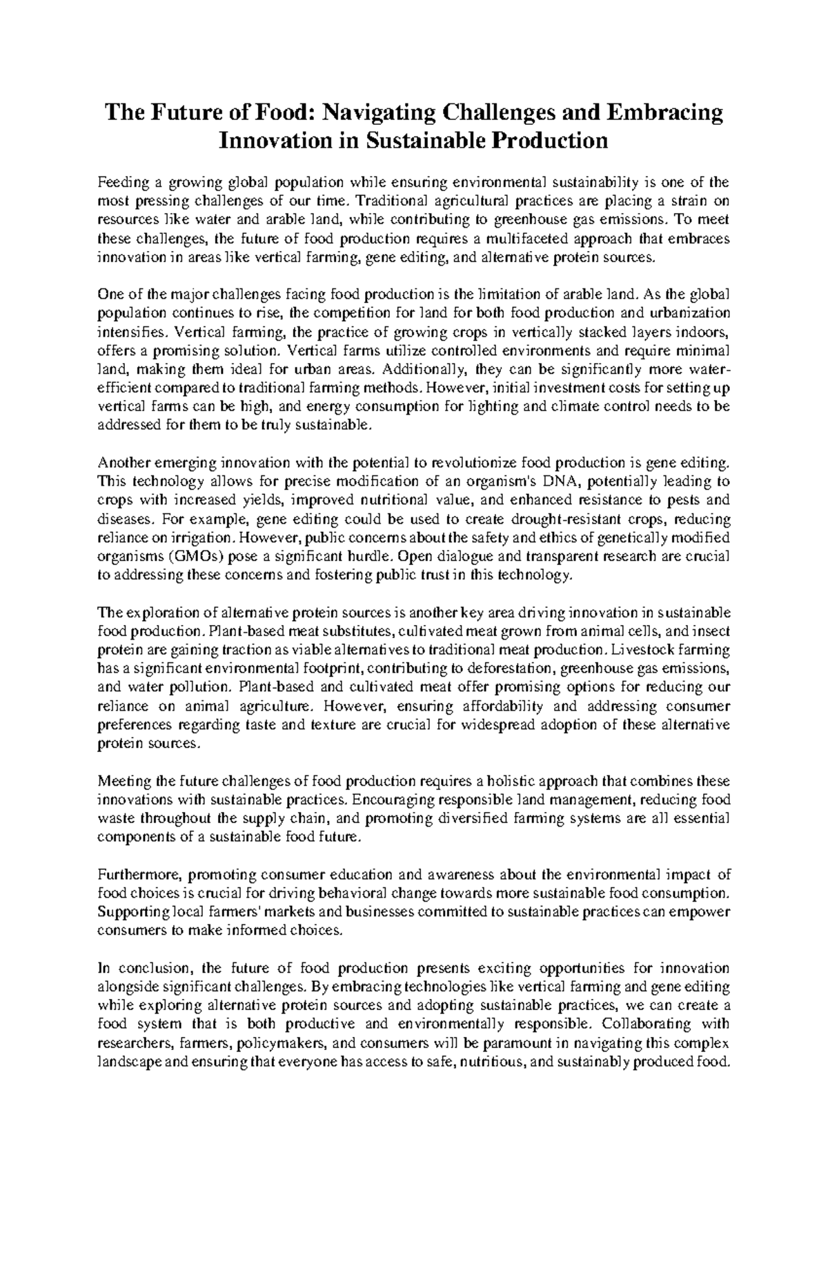 The Future of Food Navigating Challenges and Embracing Innovation in ...