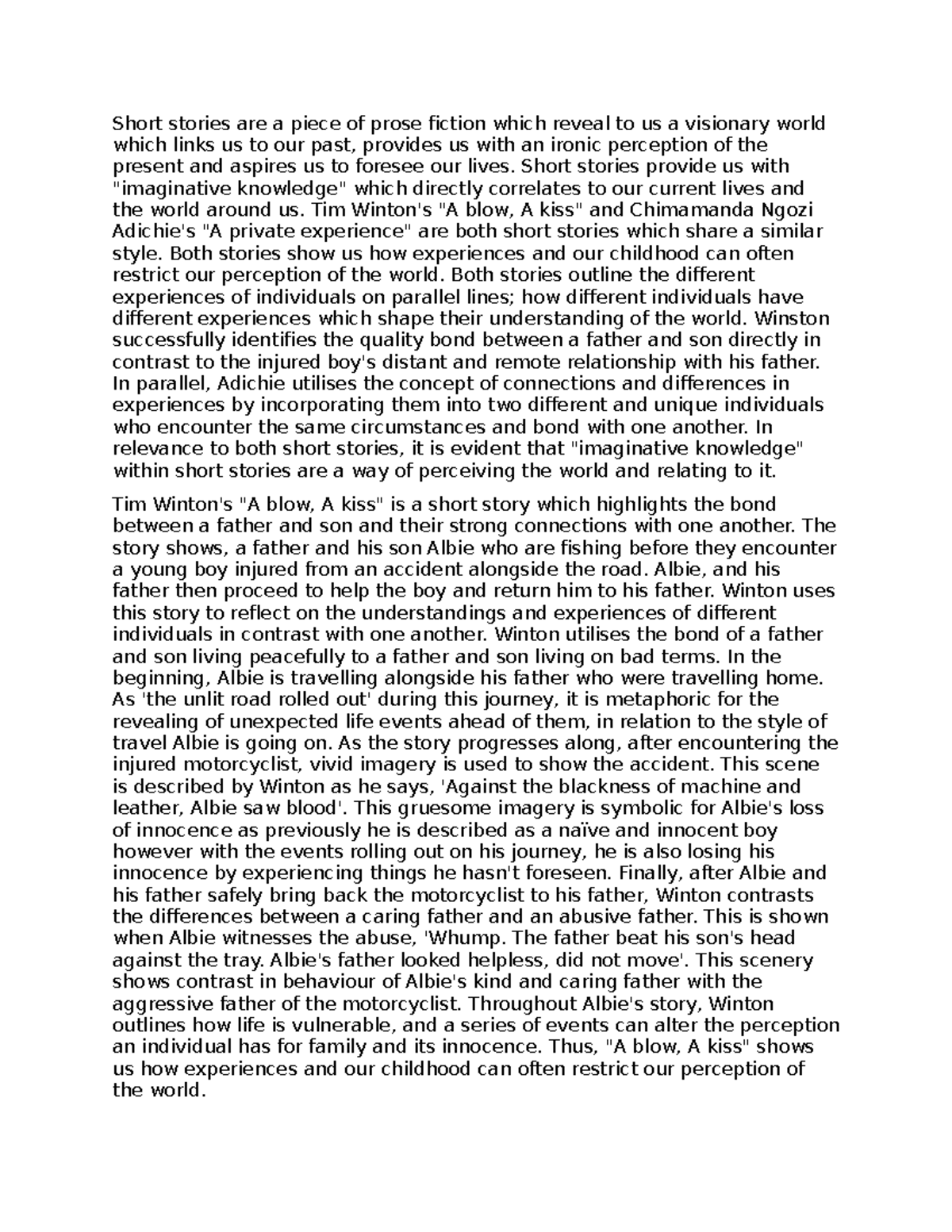 Comparative Essay - detailed course work - Short stories are a piece of ...