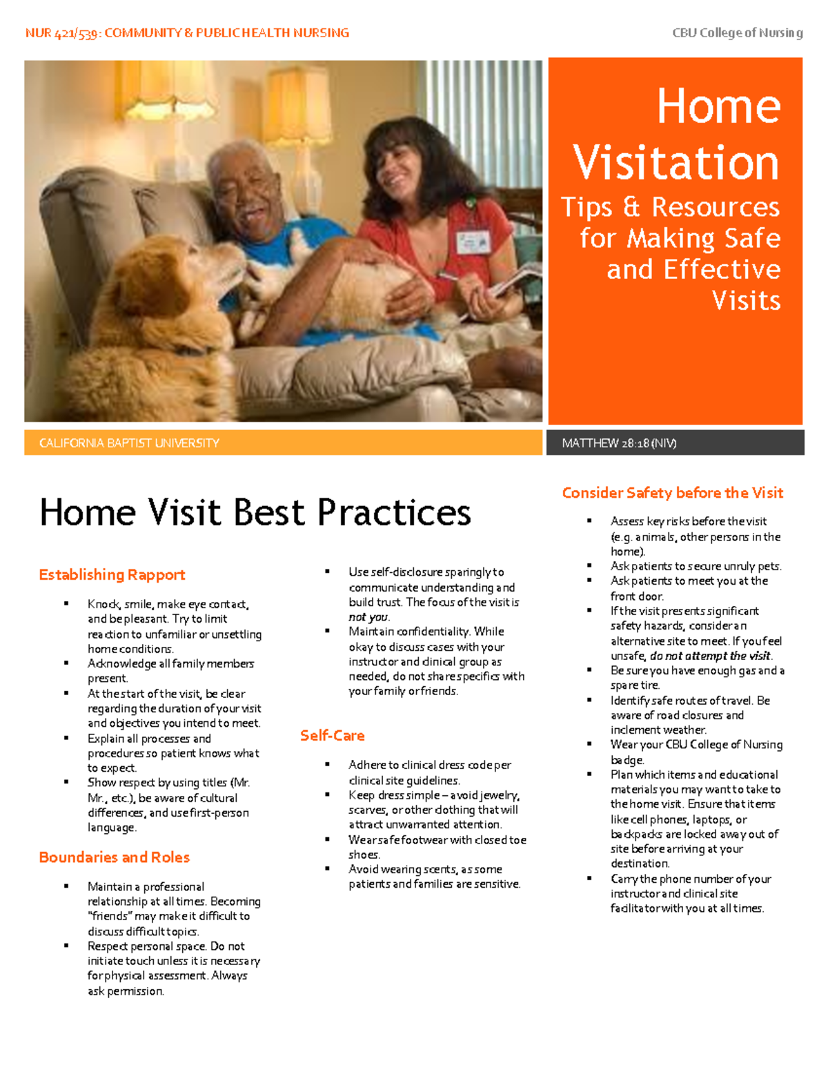 CHN Home Visitation Safety Tips - NUR 421/539: COMMUNITY & PUBLIC ...